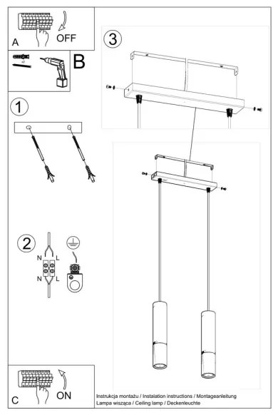 Sollux SL.0947 - Lustr na lanku LOOPEZ 2xGU10/10W/230V černá/měď