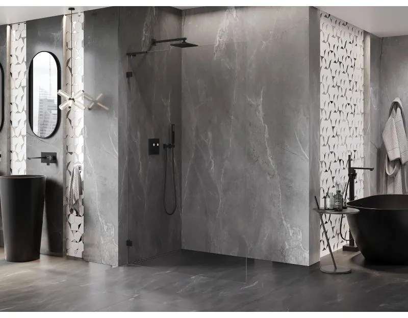 Mexen Lunar L sprchová stěna levá 100 x 200 cm, 8 mm čiré sklo, černá matná, 830L-100-000-70-00-L