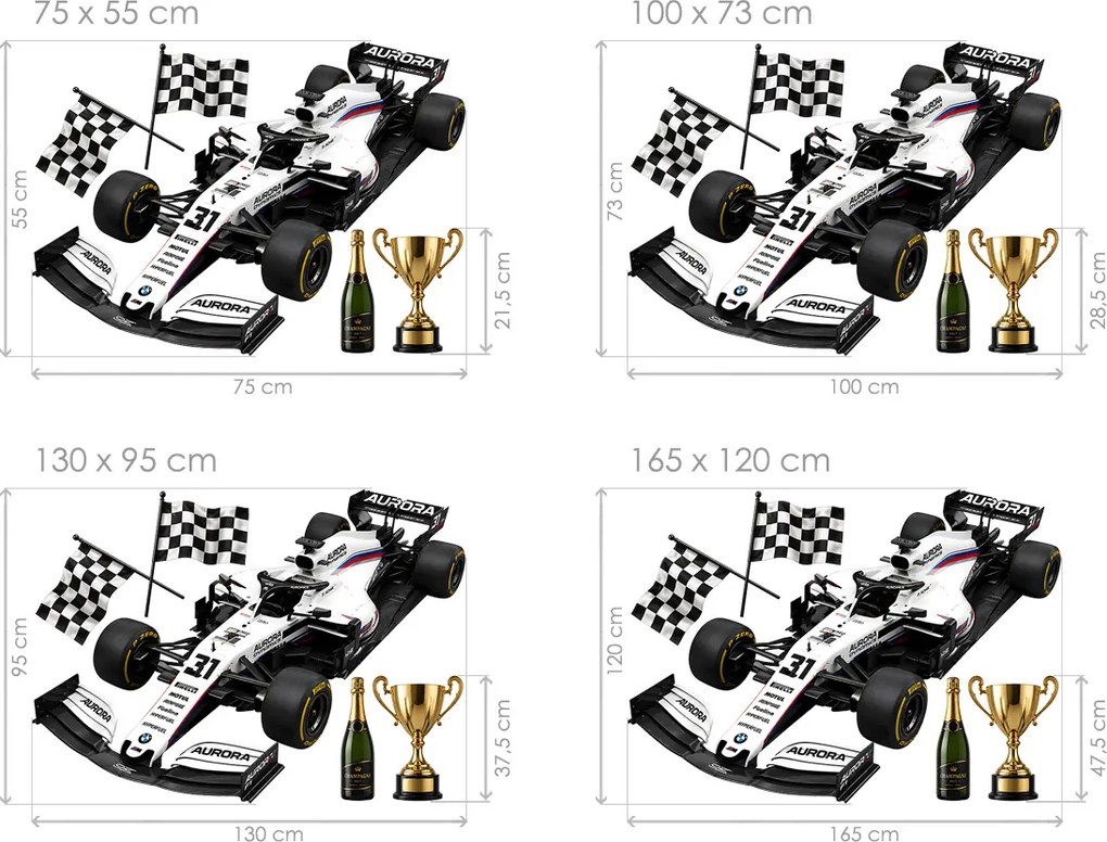 Bílá formule F1 textilní přelepitelná samolepka na zeď arch 100 x 73 cm