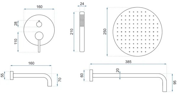 REA-P6609 - Sprchová sada s termostat. podom. baterií LUNGO kartáčovaná zlatá