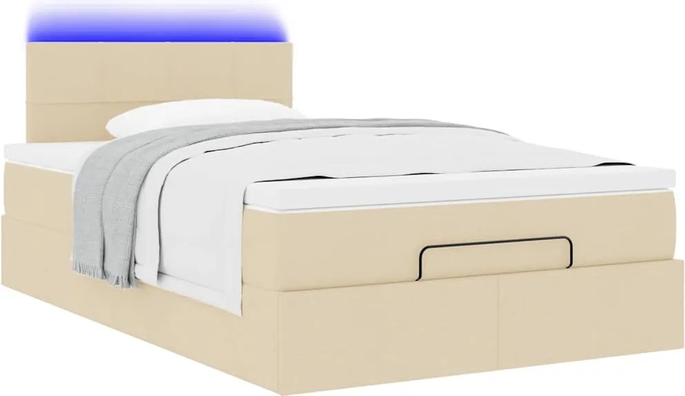 Otomanská postel s matrací &amp; LEDs krémová 120x190cm látka 3312296