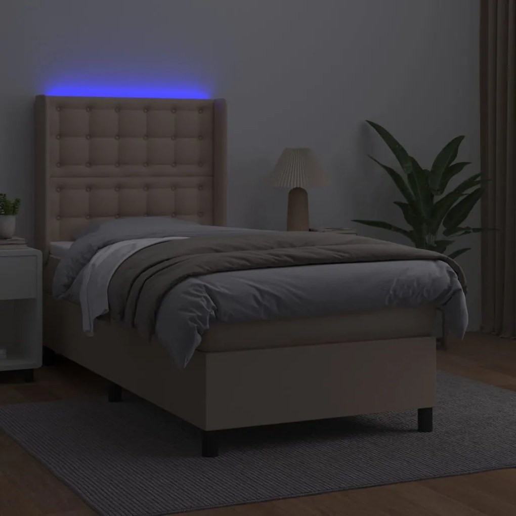 Box spring postel matrace a LED cappuccino 80x200 cm umělá kůže 3139354