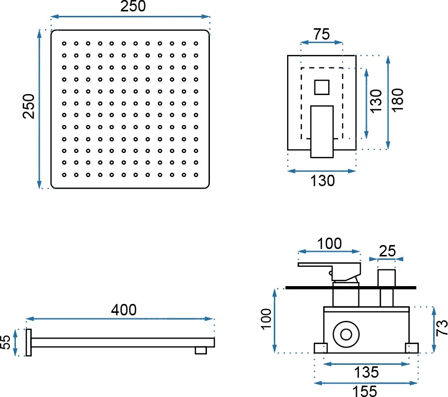 Rea Fenix - podomítkový sprchový set + box, zlatá, REA-P8401