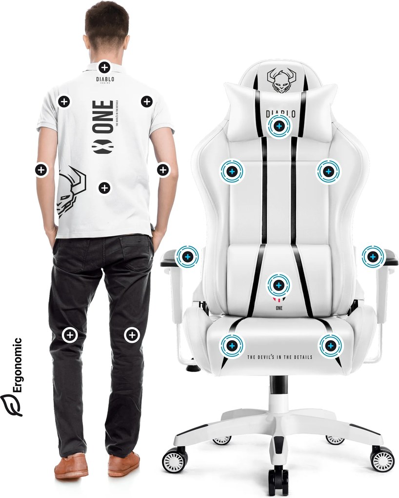 Herní křeslo z eko kůže Normal Size, bílý-černý: Diablo X-One 2.0