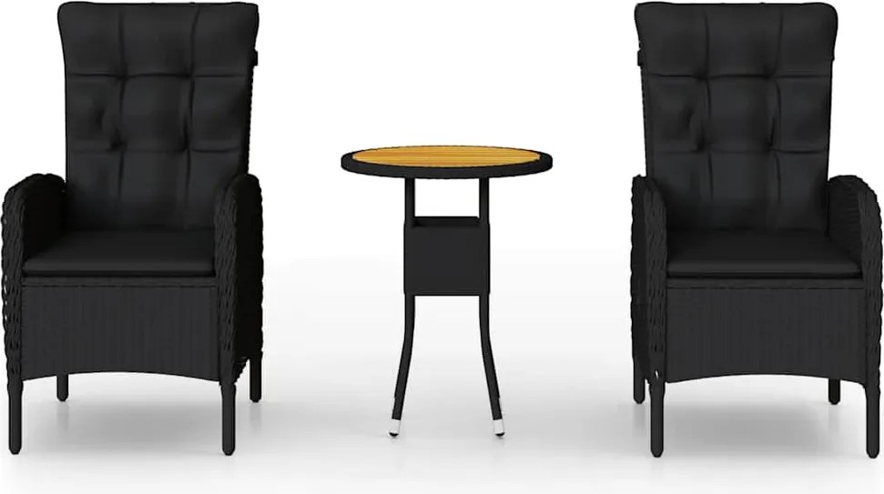 3dílný zahradní bistro set polyratan černý 3058545