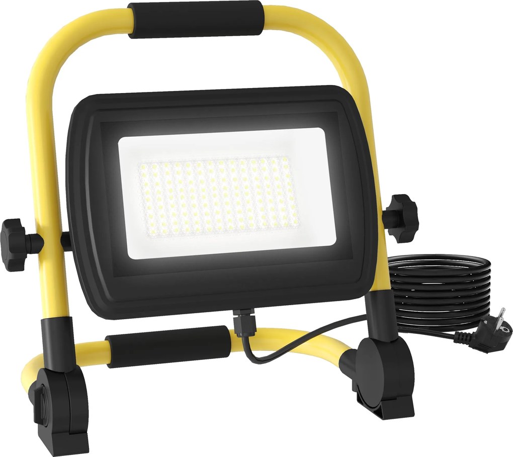 HOMCOM 50W LED Reflektor s Nastavitelnými Hlavami a Stojanem 4250 Lumenů IP65 6500K Voděodolné Přenosné LED Projektorové Světlo s Držadlem pro Vnitřní