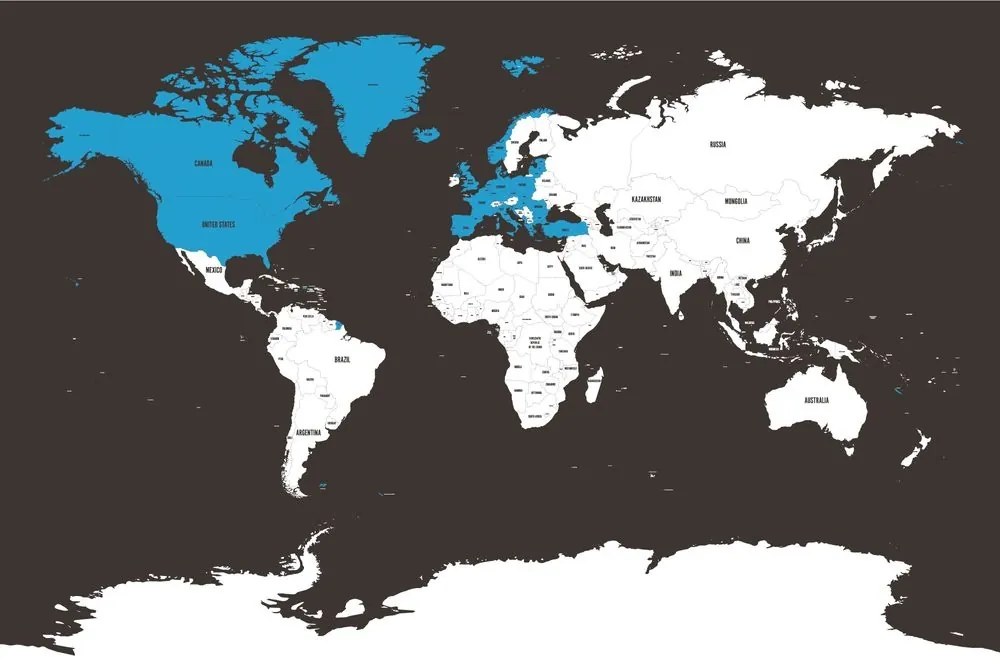 Samolepící tapeta moderní mapa s modrým kontrastem - 450x300 cm