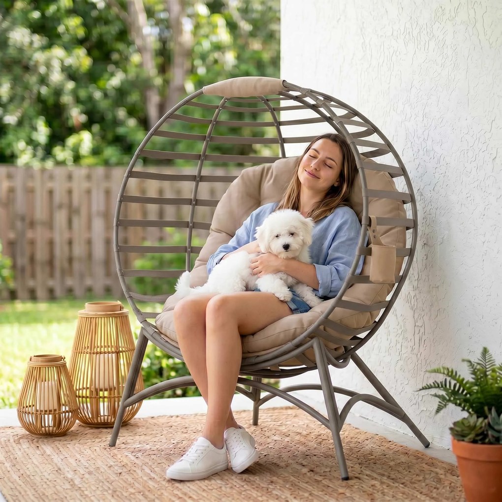 Outsunny papasan zahradní židle 2 koše polštáře oválné lounge křeslo skládací balkon terasa písek hnědá ocel 118x75x139cm