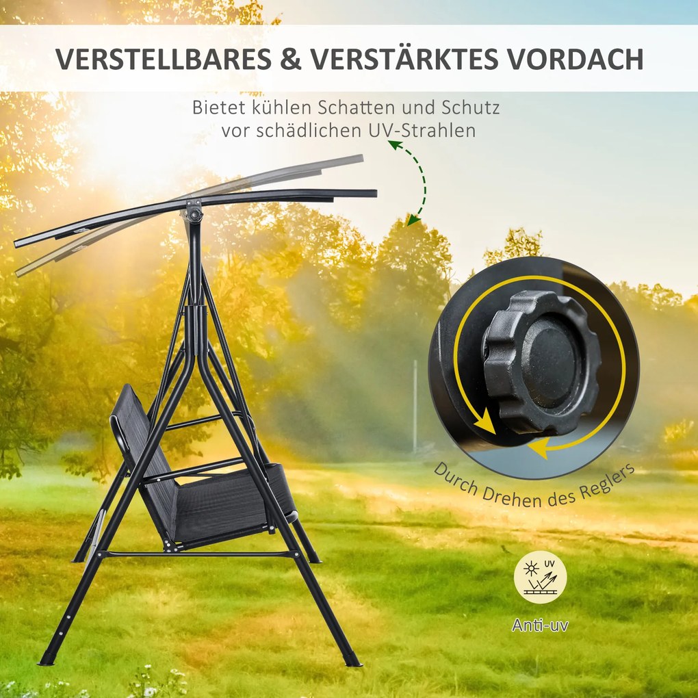 Outsunny 2-místné Hollywoodské houpací křeslo do exteriéru, UV-odolné, vysoce kvalitní kovová konstrukce, nastavitelný sklon, černé