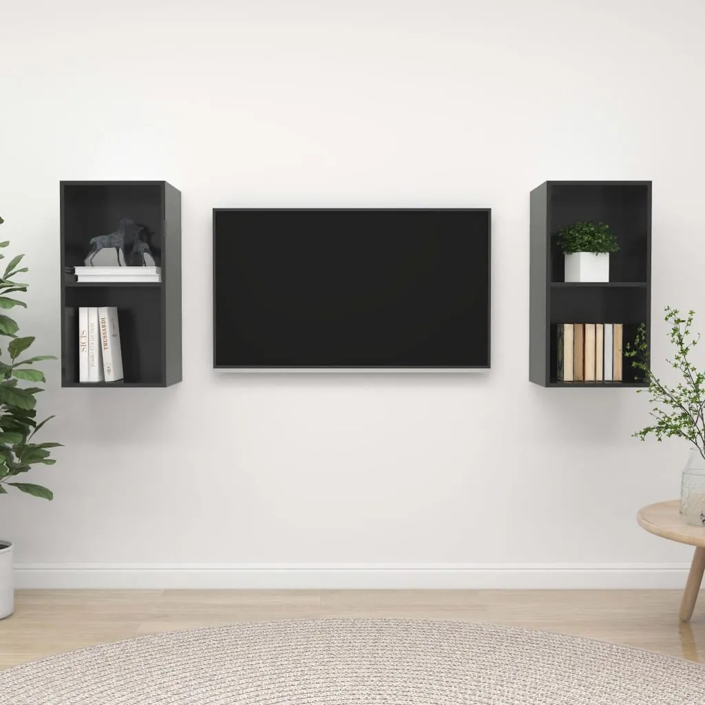 Nástěnné TV skříňky 2 ks šedé s vysokým leskem kompozitní dřevo 3079852