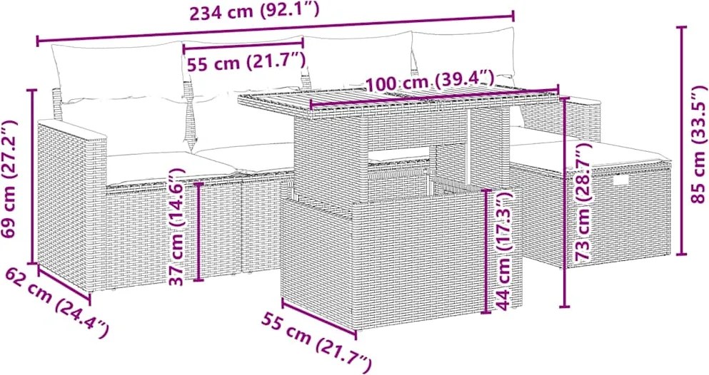 6dílná zahradní sedací souprava s poduškami béžová polyratan 3276033