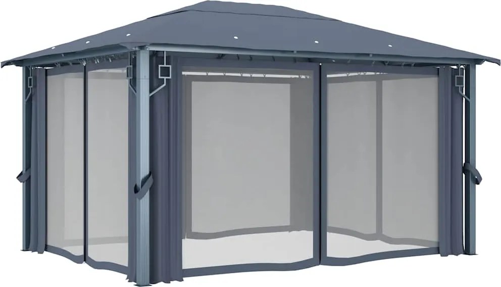 Altán závěsy a světelnými LED řetězy 4 x 3 m antracitový hliník 3070336