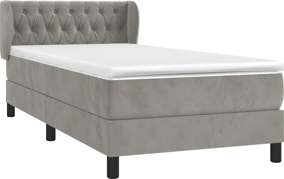 Box spring postel s matrací světle šedá 90x200 cm samet 3127649