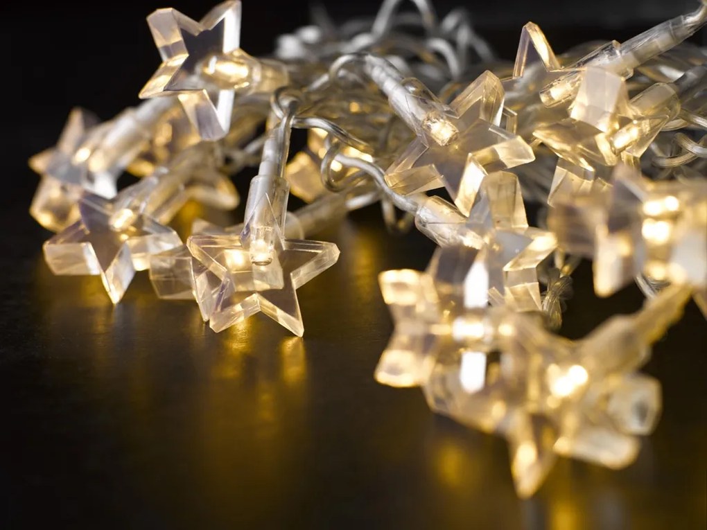 LED dekorativní řetěz hvězdičky, 10,5 m, teple bílá, 70 diod, čirý kabel, IP20 interiér, prodlužovací