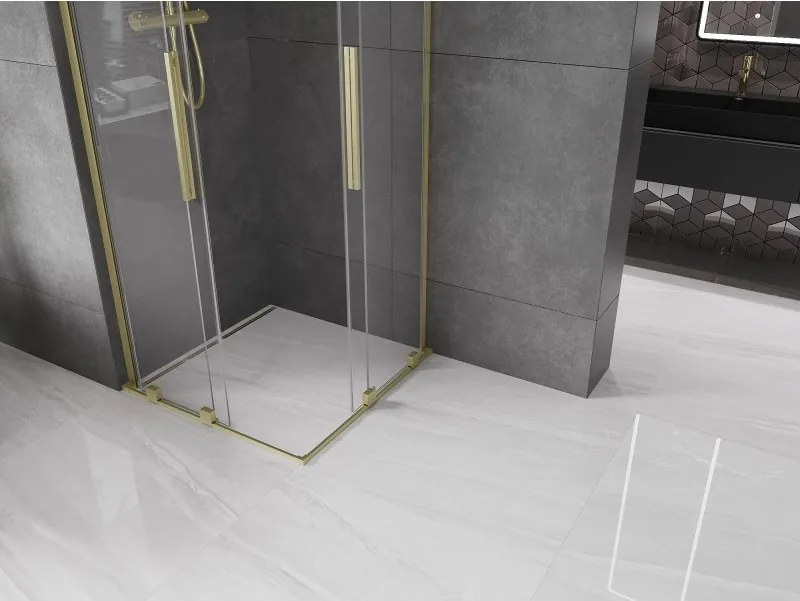 Mexen Velar L Duo, sprchový kout s posuvnými dveřmi 90 x 90 cm, 8mm čiré sklo, zlatá matná, 871-090-090-02-03-55