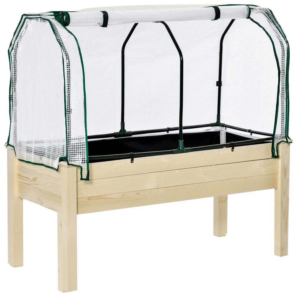 Vyvýšený záhonový rám Outsunny 121x55x117 cm z jedlového dřeva s ochrannou fólií a drenážními otvory, voděodolný, pro zahradu a balkon v přírodní bar…