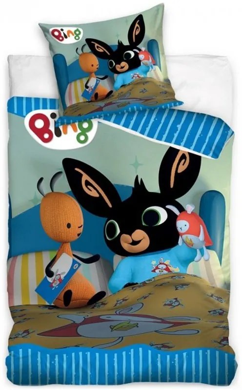 Carbotex · Dětské ložní povlečení Zajíček Bing Bunny - motiv Dobrou noc / modré - 100% bavlna - 70 x 80 cm + 140 x 200 cm