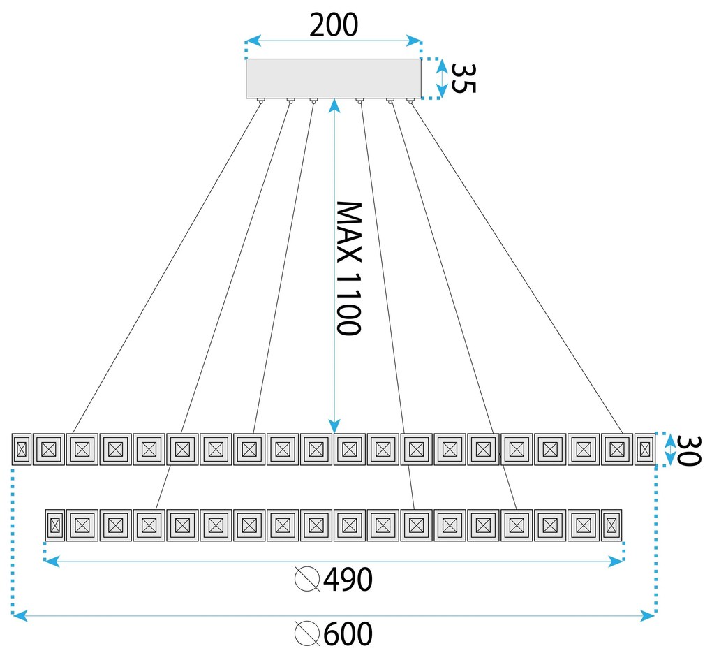 Toolight Závěsné LED osvětlení Crystal LE3 MS011-CP růžová zlatá 59 cm
