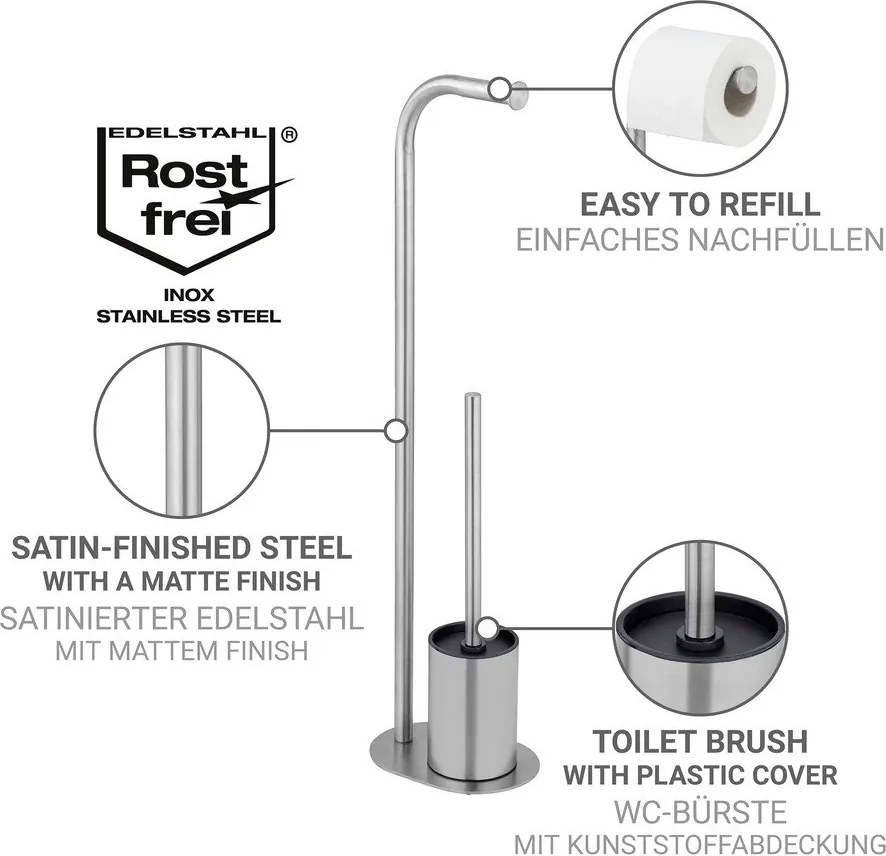 Stojan na toaletní papír se štětkou z nerezové oceli v matně stříbrné barvě Levante – Wenko