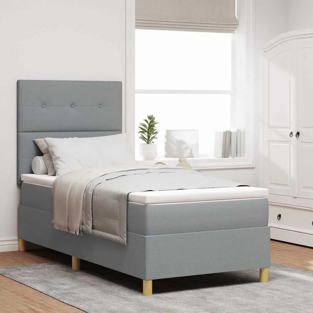 Postel s boxspringem s čelo Světle šedá 80 x 200 cm textil 3339574