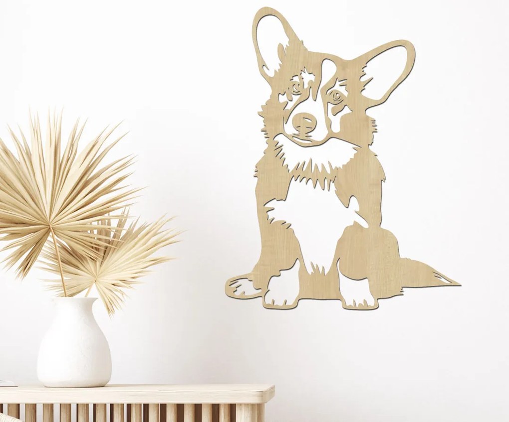 dřevo života Dřevěná dekorace psa Corgi Zvolte rozměr (cm): 30x40, Zvolte barvu dekoru: Buk
