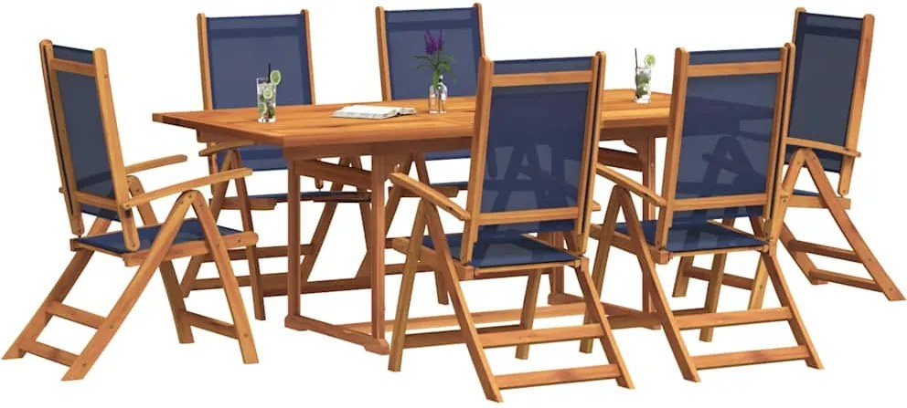 7dílný zahradní jídelní set masivní akáciové dřevo a textilen 3279303