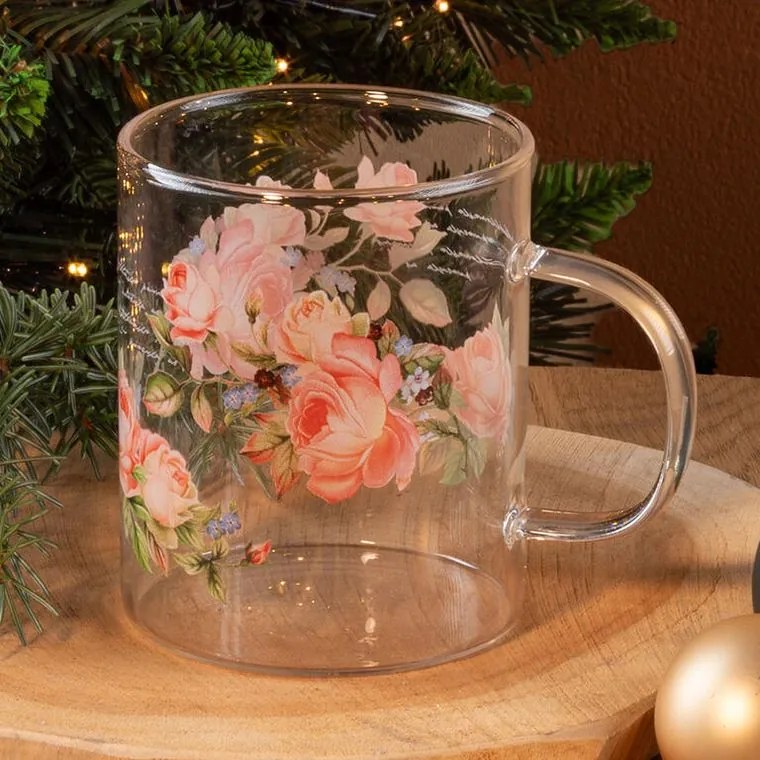 Skleněný hrnek RŮŽE 410 ml