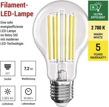 Emos lighting LED žárovka Filament A60 A CLASS / E27 / 7,2 W (100 W) / 1521 lm / teplá bílá 1525283279
