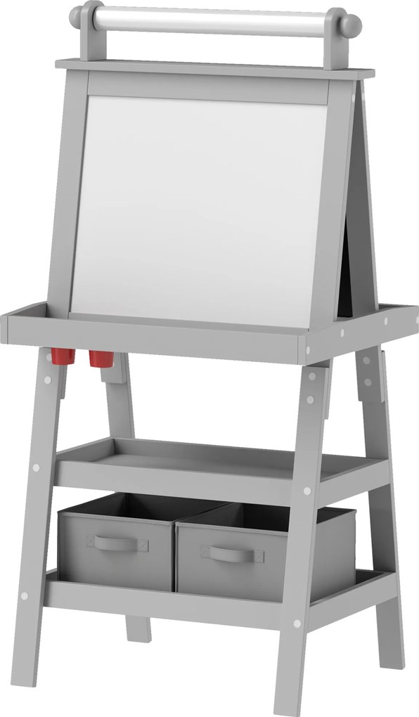 AIYAPLAY AIYPLAY Dětský malířský stojan 3 v 1 - Magnetická oboustranná dětská tabule s papírovým válečkem a úložnými košíky 59x48x118 cm Šedá