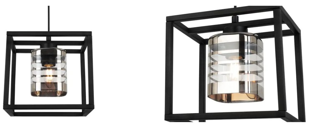 Závěsné svítidlo HELIX CAGE, 1x skleněné stínítko se vzorem v kovovém rámu