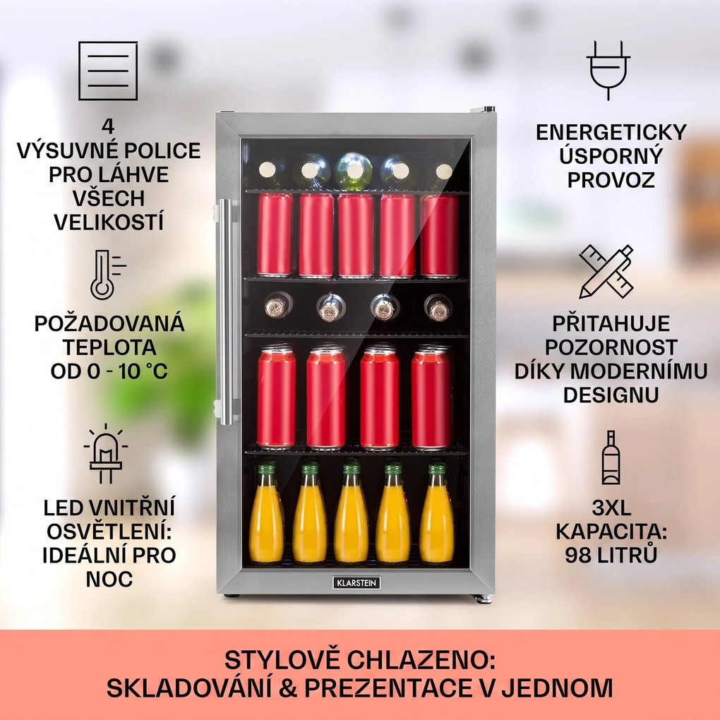 Klarstein Beersafe 3XL, lednice, 98 l, 4 zásuvné police, 7 úrovní, černá