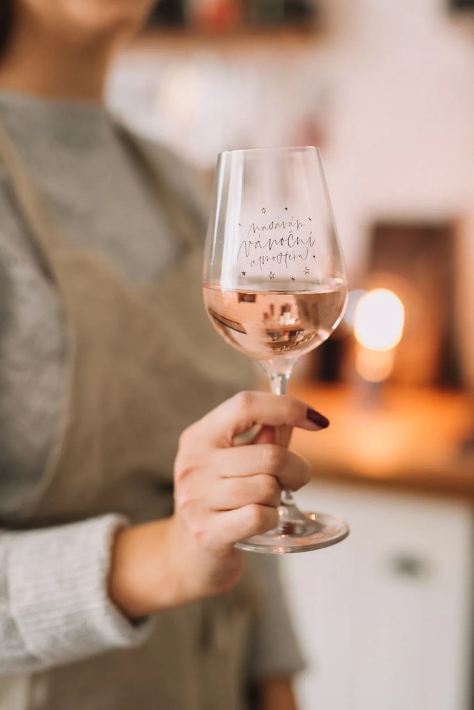 Bella Rose Sklenice na víno Nasávám vánoční atmosféru, čirá barva, sklo, 350 ml