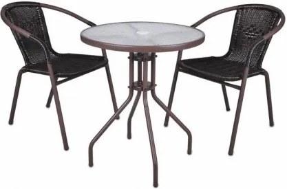 Bistro stolek se skleněnou deskou a 2 židle z polyratanu  Garth