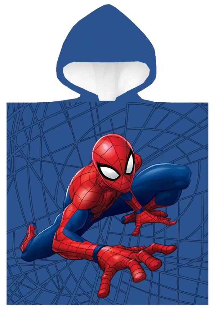 DĚTSKÝ BAVLNĚNÝ PONČO RUČNÍK S KAPUCÍ SPIDERMAN 50X100 CM VZOROVANÝ