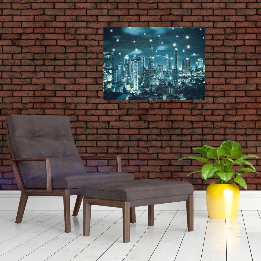 Skleněný obraz zářícího velkoměsta (70x50 cm)