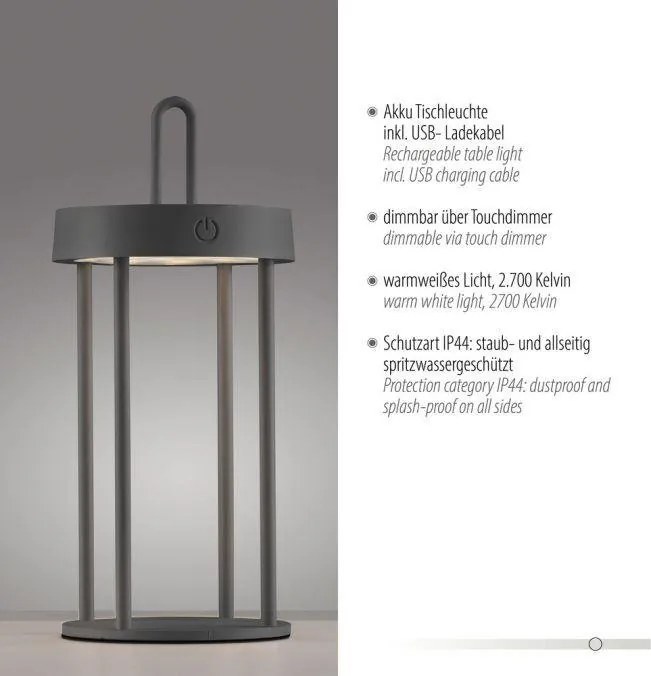 LD 19300-18 ANSELM LED stolní lampa na baterie černá 28cm dotykový stmívač IP44 zahradní svítidlo 2700K - JUST LIGHT