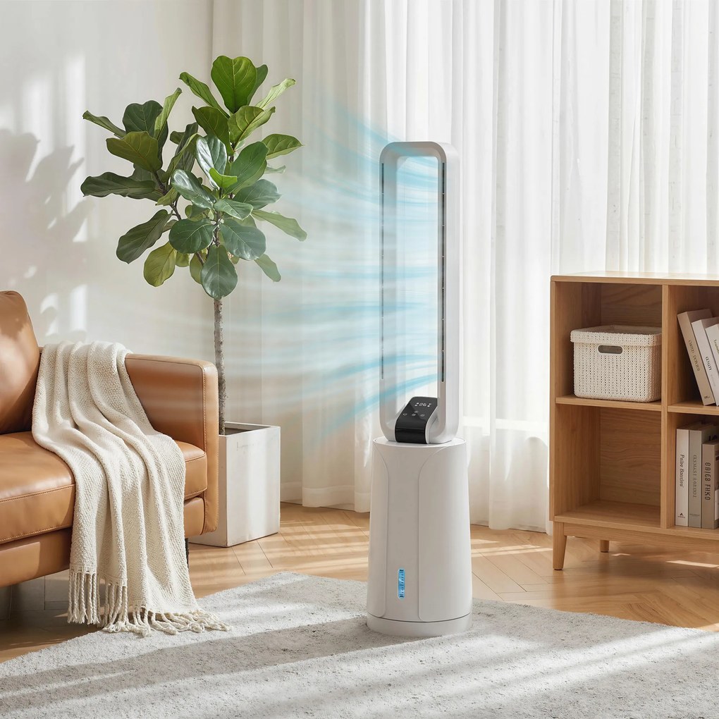 HOMCOM 3v1 přenosný výparný chladič vzduchu — zvlhčovač a ventilátor, 2 chladící vložky, nádrž 1,7 l, 15hod. časovač, 70° oscilace, dálkové ovládání,…