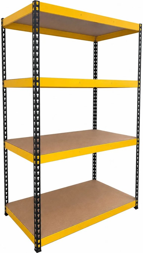 Fistar Regál 180x120x60 cm PROFESIONÁLNÍ, lakovaný 4-policový, nosnost 1600 kg - ČERNO-ŽLUTÝ