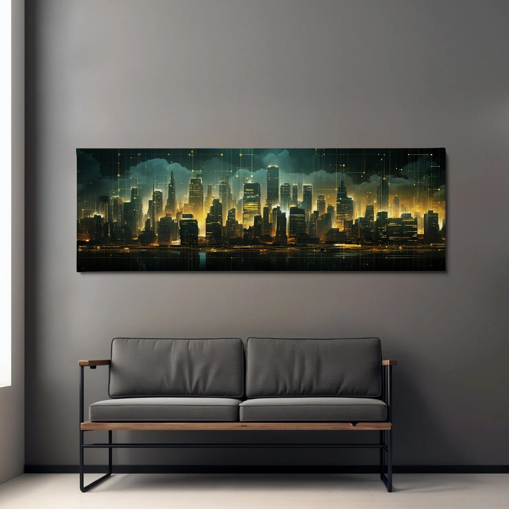 Obraz na plátně - Futuristické město - Abstrakce Rozžhavený horizont FeelHappy.cz Velikost obrazu: 210 x 70 cm