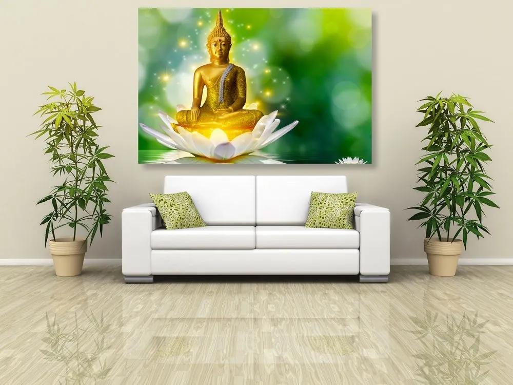 Obraz zlatý Budha na lotosovém květu - 120x80 cm