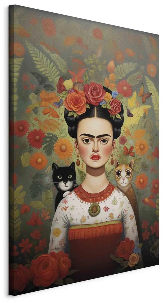 Cartoon Frida - A Colorful Portrait of the Artist With Two Cats [Large Format]