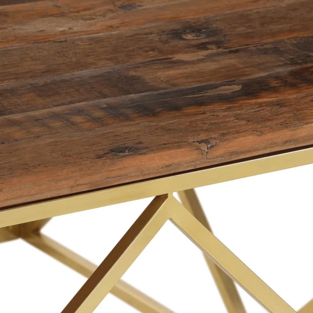 vidaXL Konferenční stolek nerezová ocel a pražcové dřevo [349982] Barva: zlatá
