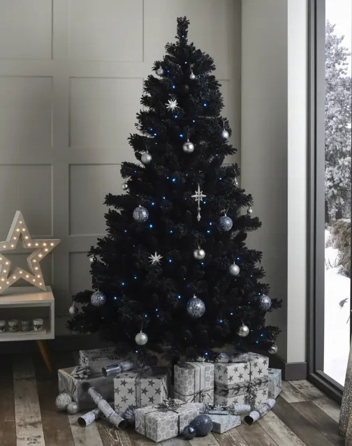 Vánoční stromek v černé barvě s ozdobami 150 cm