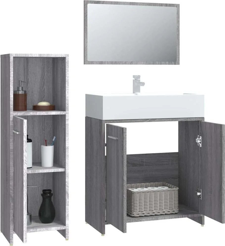3dílný set koupelnového nábytku šedý sonoma kompozitní dřevo 3154407