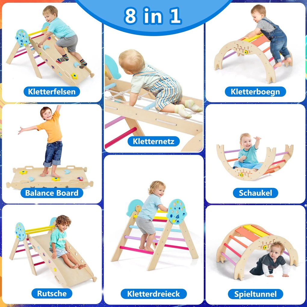 Costway 9 v 1 Montessori prolézačka sada s lezeckým obloukem a horolezeckým