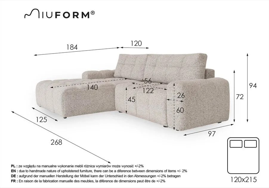 Světle hnědá rozkládací modulární rohová pohovka s úložným prostorem (levý roh) Lulu – Miuform