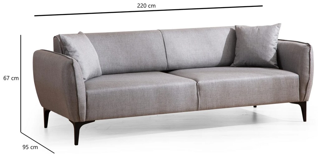 Hanah Home Třímístná pohovka BELISSIMO světle šedá 220 cm 560ARE1360