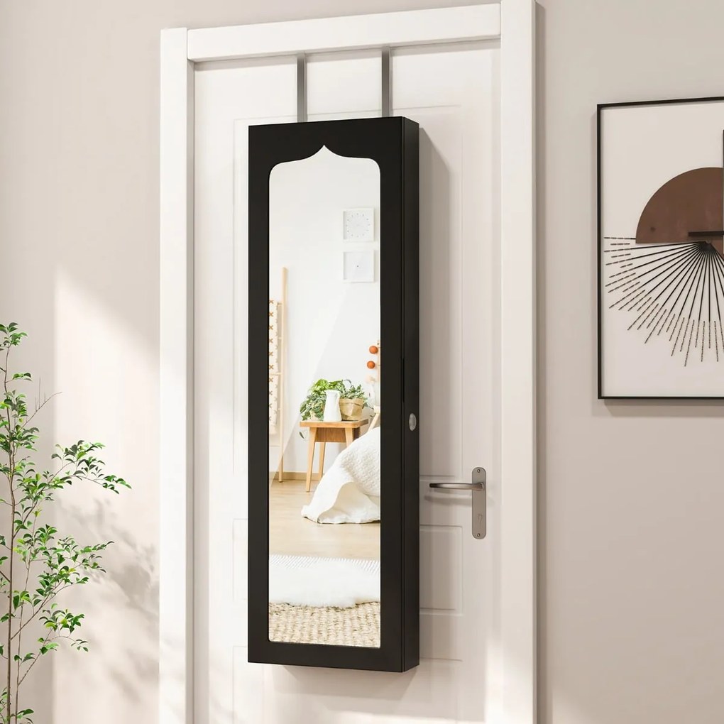 Costway Šperkovnice s LED Uzamykatelná nástěnná/dveřní šperkovnice