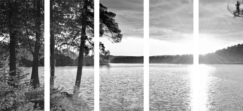 5-dílný obraz západ slunce nad jezerem v černobílém provedení Varianta: 200x100
