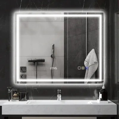 HOMCOM Koupelnové zrcadlo LED Bluetooth 80 x 100 cm dotykový spínač, nastavitelný světelný výkon 3 barvy, Anti-Fog, paměť, stříbrné